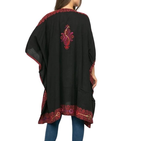 Raj | Kimonos & Yukatas | Embroidered Kimono Black With Red One Size ...